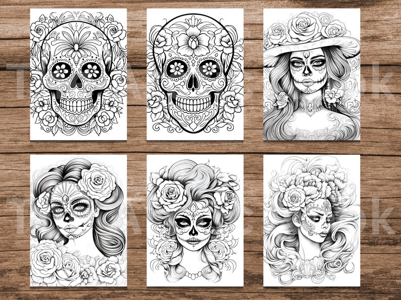 Sugar Skulls Coloring Book, Printable Sugar Skulls Day of the Dead ...
