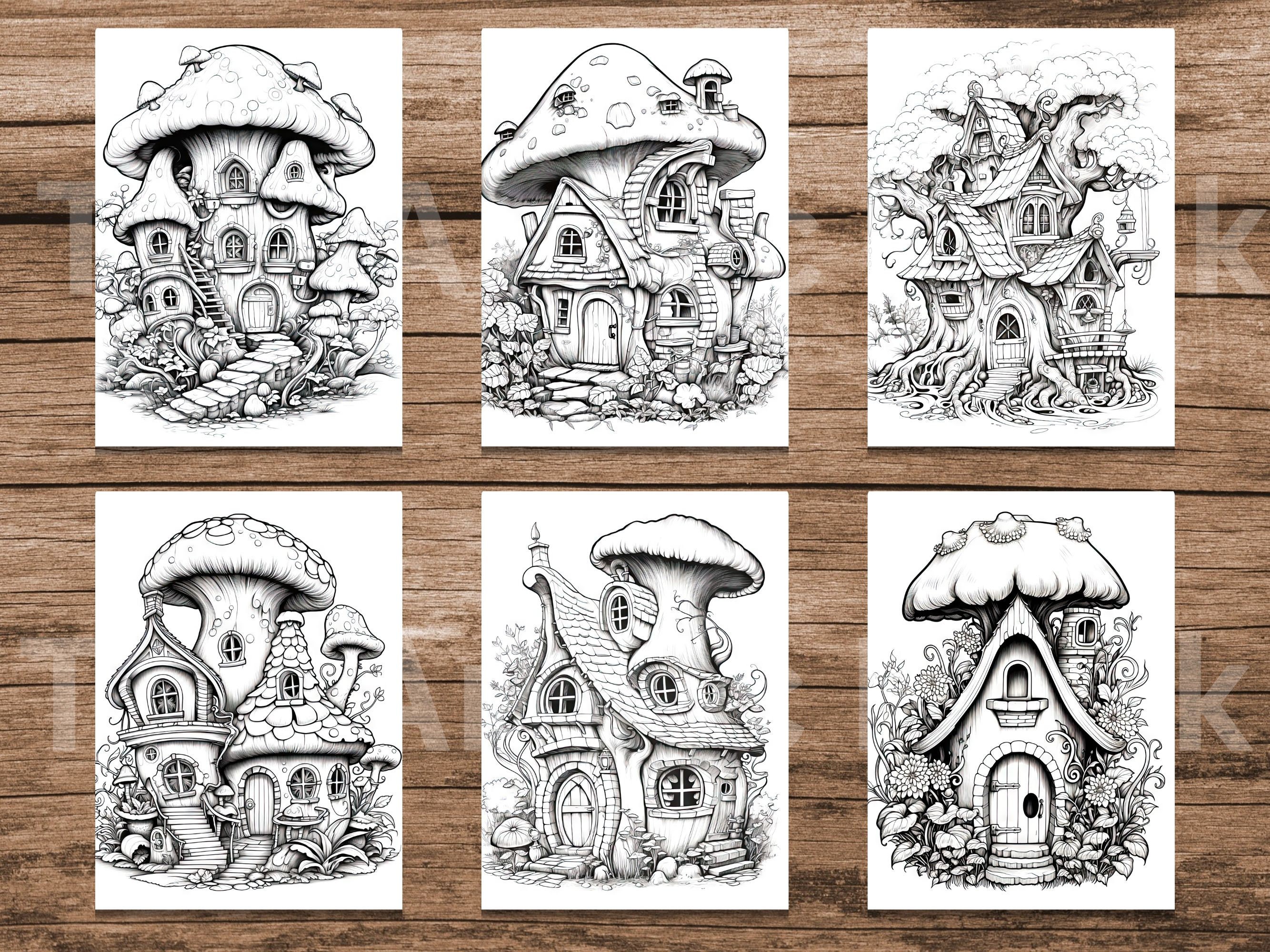 Fairy Houses Coloring Book, Printable Adorable Cozy Fairy House ...