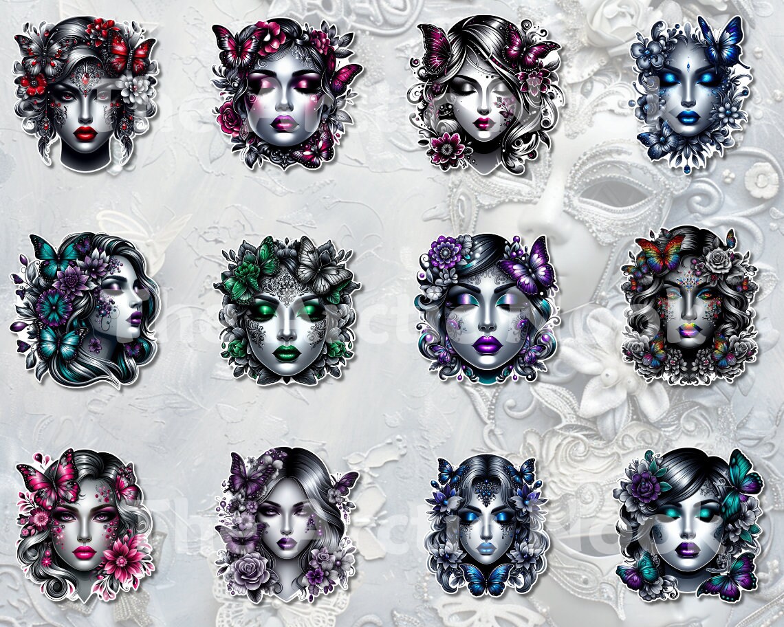 Silver Butterfly Lady Pkg 1, PNG SVG Bundle, Printable Silver Butterfly ...