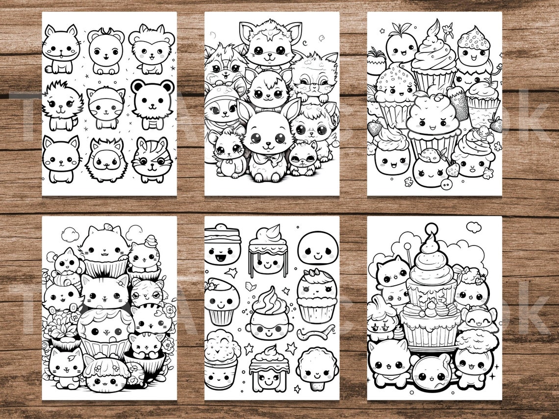 Kawaii Doodles Coloring Book, Printable Cute Adorable Kawaii Characters ...