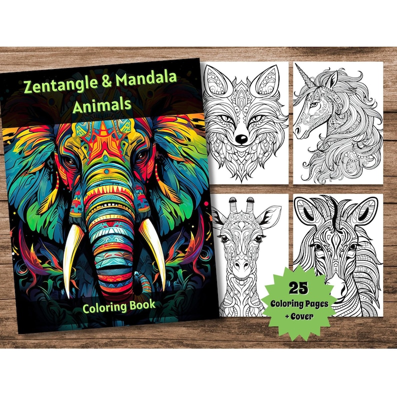 Zentangle & Mandala Animals Coloring Book, Printable Mandala Animal ...