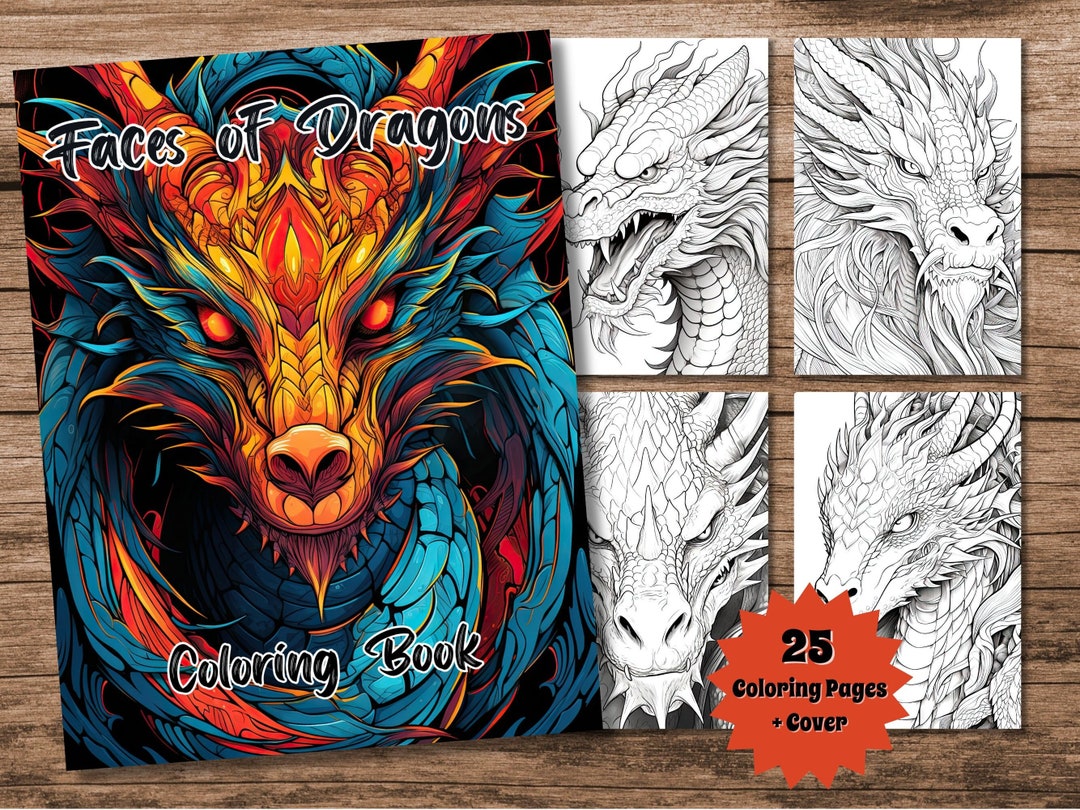 The Faces of Dragons Coloring Book Printable Fierce Majestic - Etsy
