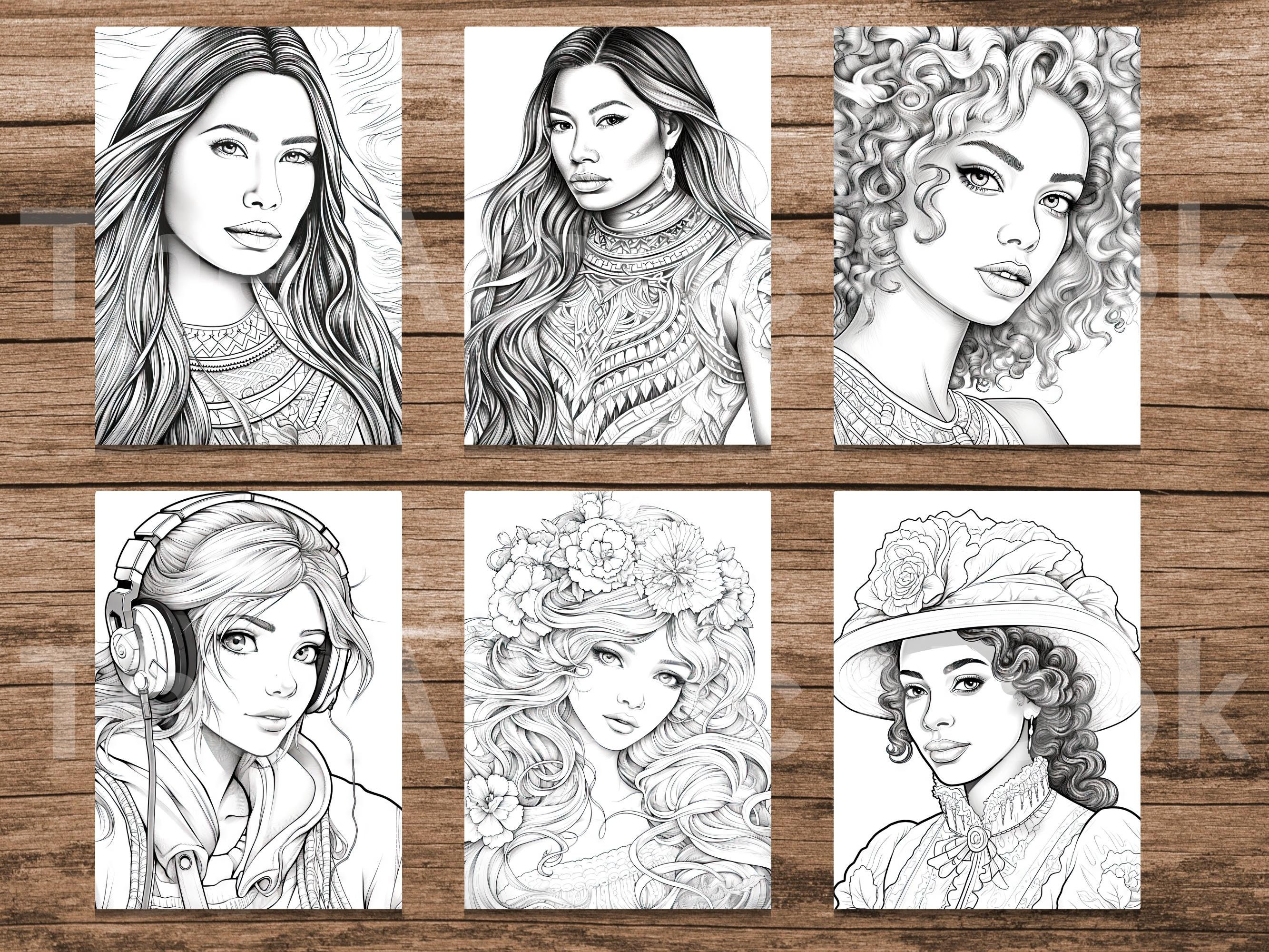 Pretty Ladies Coloring Book, Printable Beautiful Pretty Lady Coloring ...