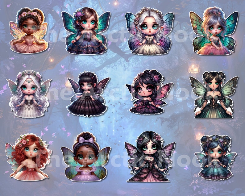 Cute Chibi Fairy Stickers, Fantasy Art, SVG PNG Bundle (digital ...