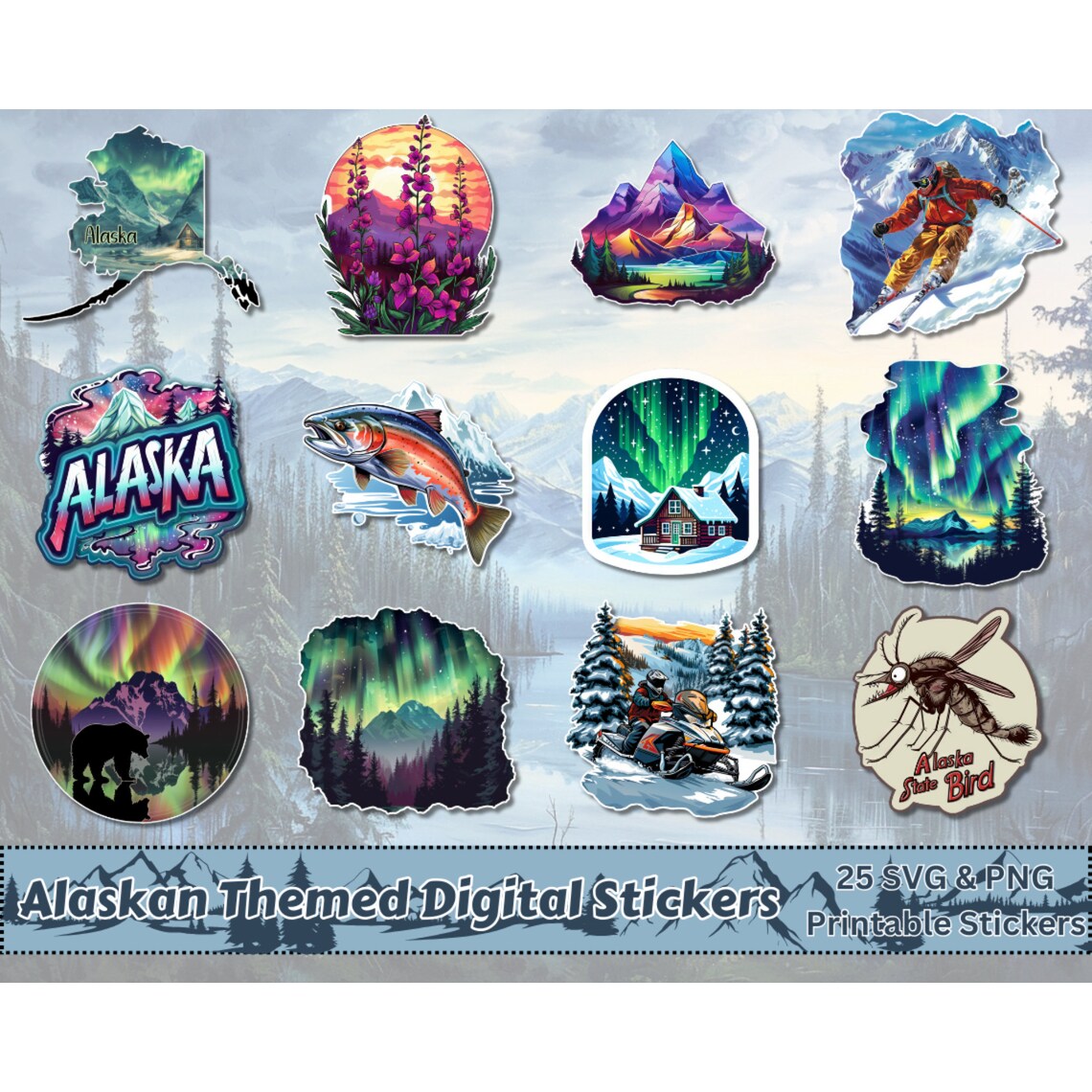 Alaskan Life Stickers, Northern Lights, Fishing (SVG PNG Bundle) - Etsy