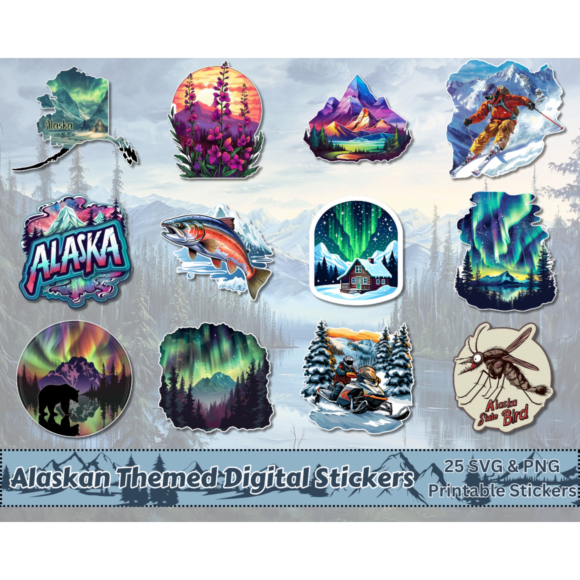 Alaskan Themed Alaska Life PNG SVG Bundle, Printable Alaskan Stickers ...