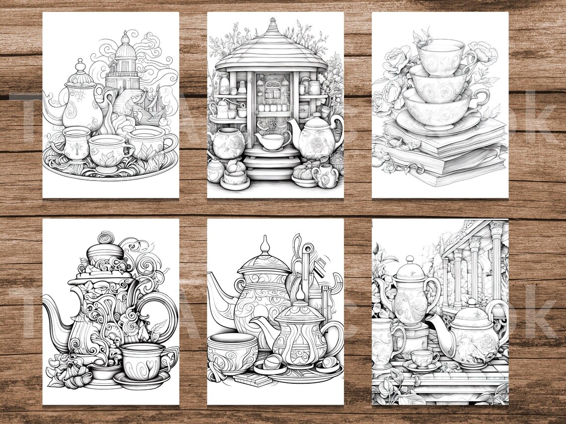 Whimsical Tea Sets Coloring Book, Printable Pretty Whimsical Tea Set ...