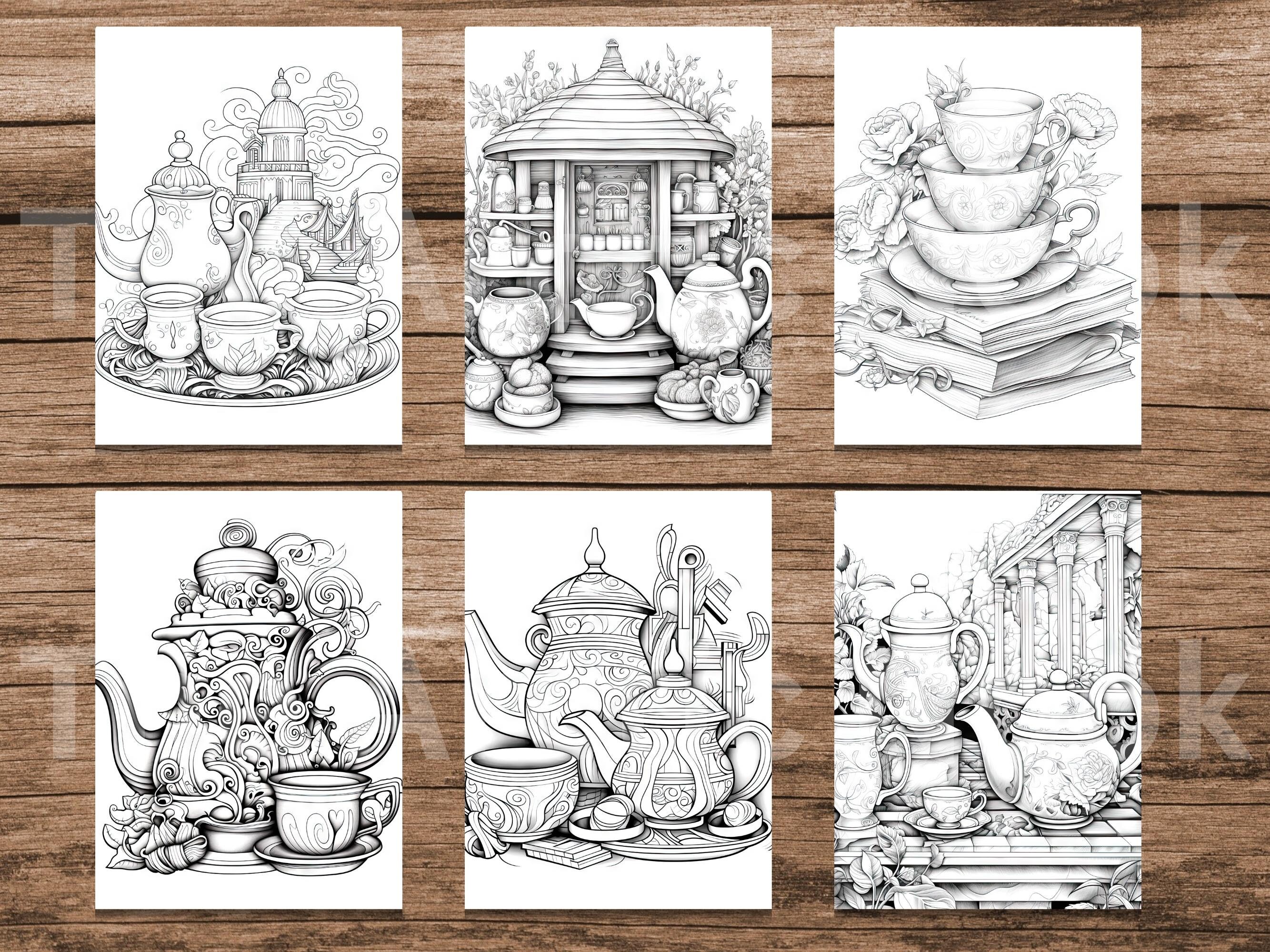 Whimsical Tea Sets Coloring Book, Printable Pretty Whimsical Tea Set ...