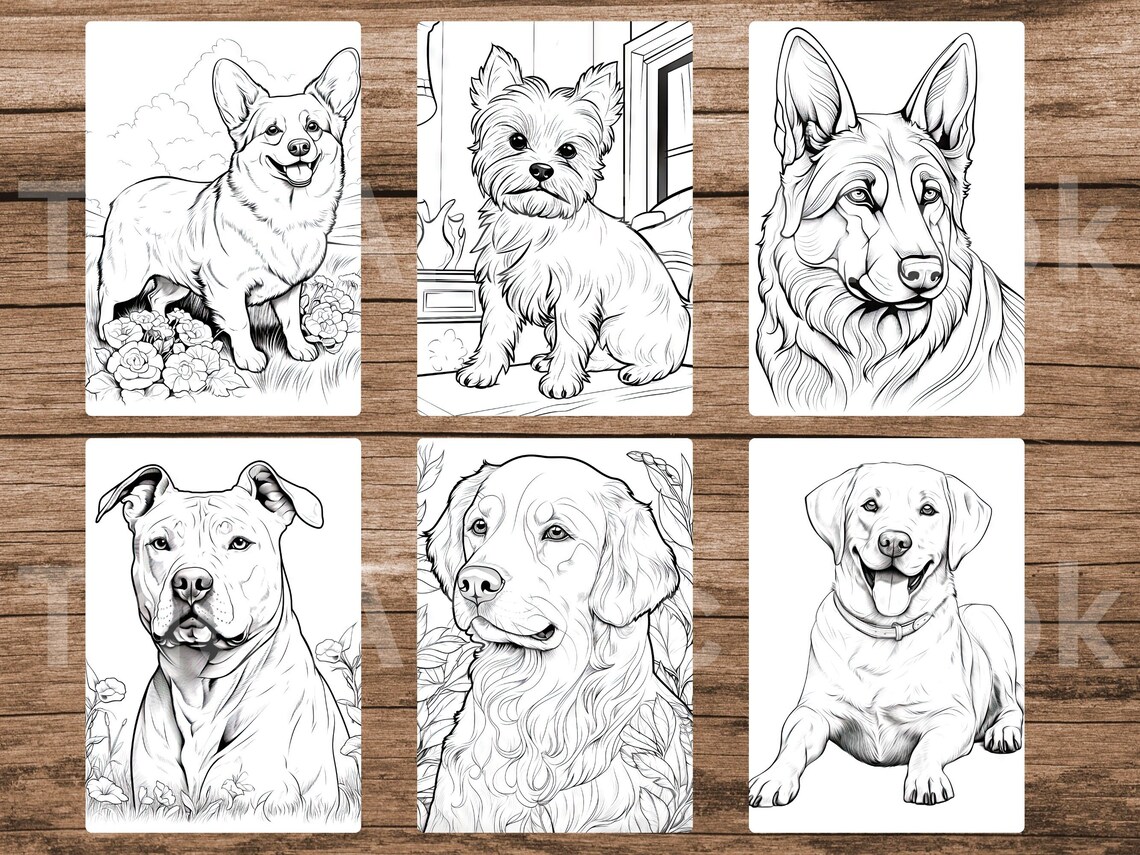 Beautiful Dogs Coloring Book, Printable Cute Cuddly Best Friend Dogs ...