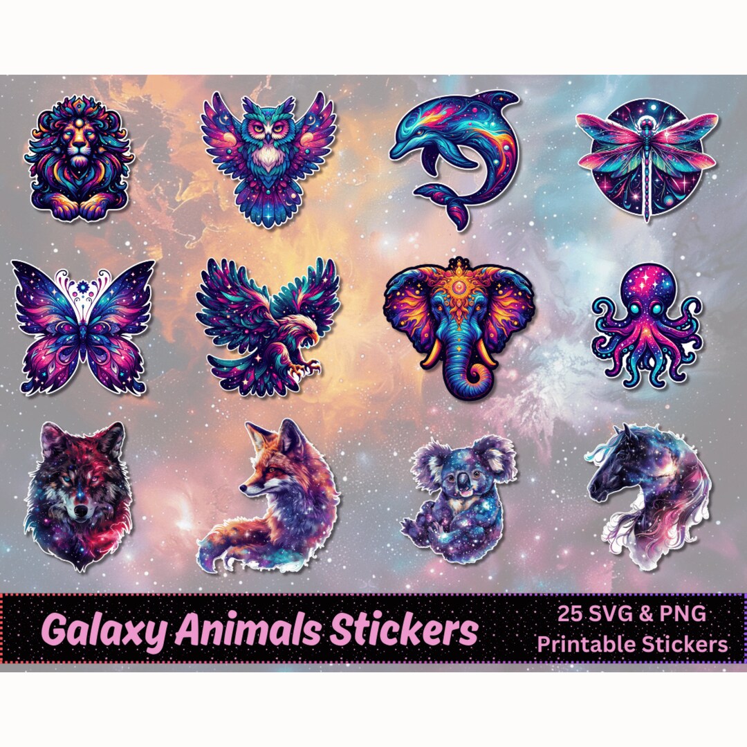 Galaxy Animals PNG SVG Bundle, Printable Beautiful Galaxy Inspired ...