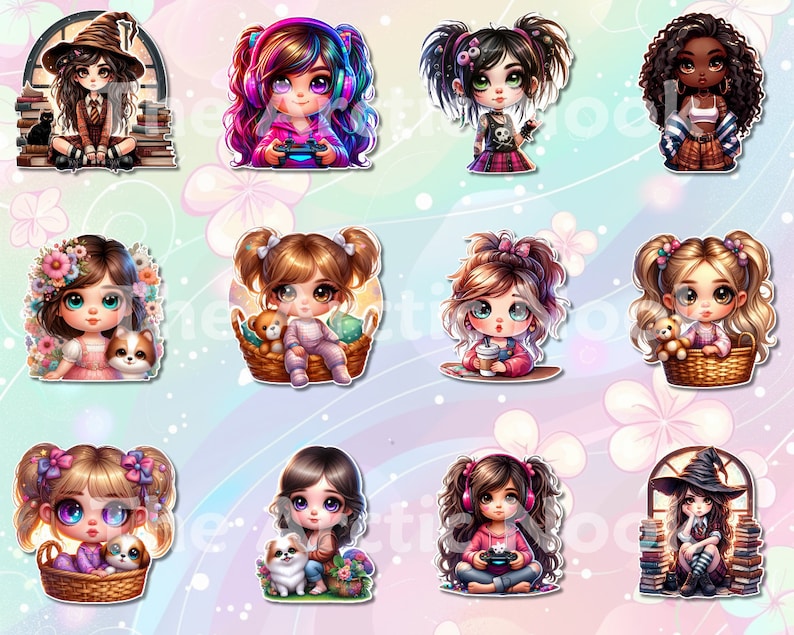 Big Eye Girls Pkg 2, PNG SVG Bundle, Printable Cute Doll Like Girl ...