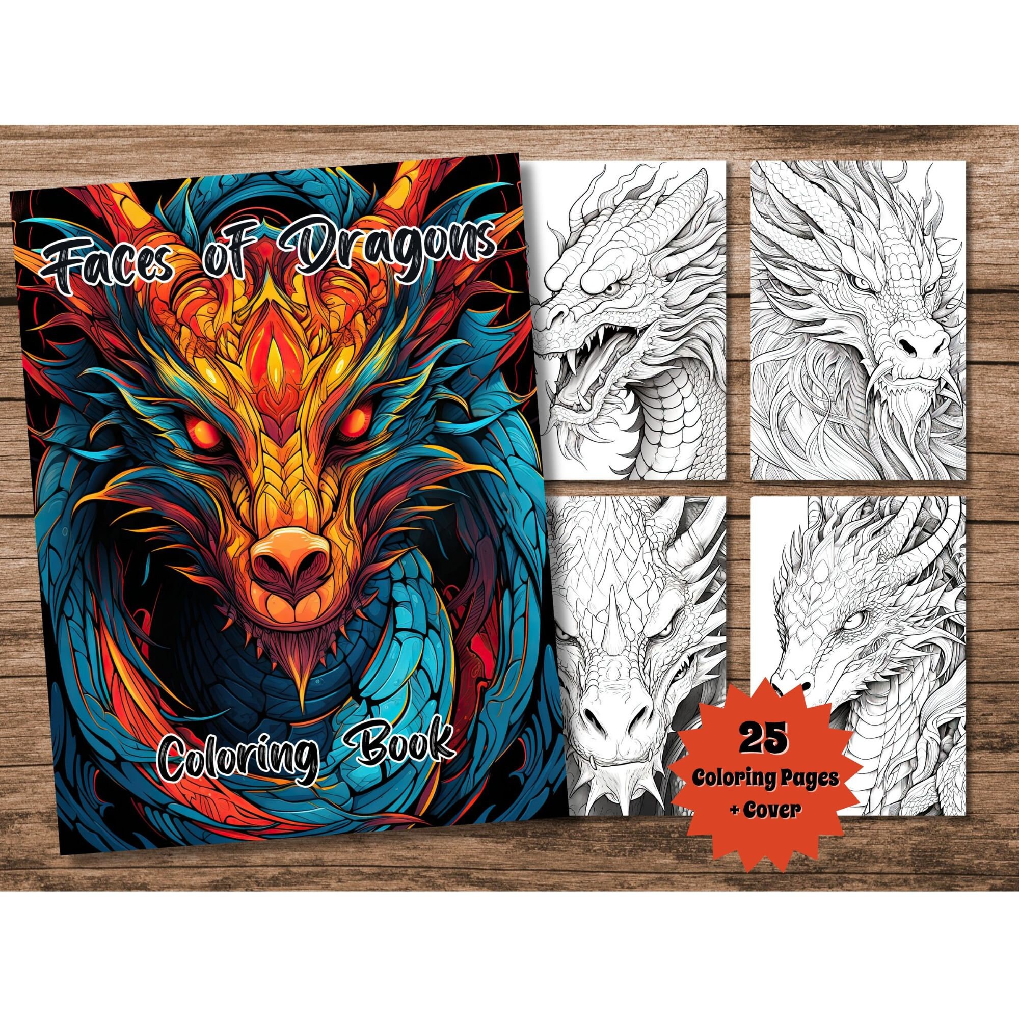 Fierce Dragon Faces Coloring Book, Greyscale Portraits (PDF Pattern) - Etsy