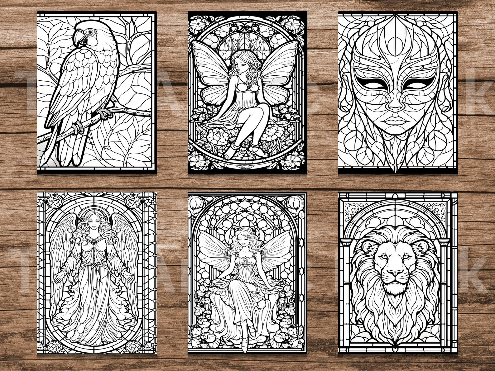 Stained Glass Coloring Book, Printable Beautiful Stained Glass Style ...