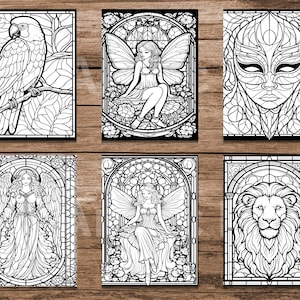 Stained Glass Coloring Book, Printable Beautiful Stained Glass Style ...