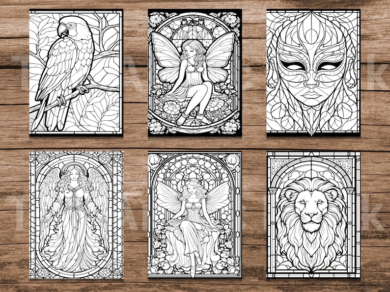 Stained Glass Coloring Book, Printable Beautiful Stained Glass Style ...