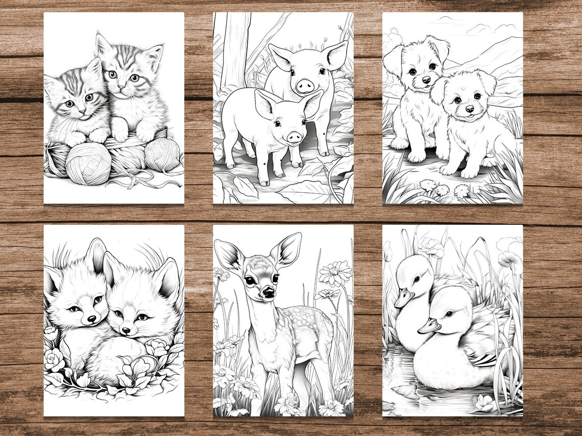 Baby Animals Coloring Book, Printable Cute Adorable Baby Animals ...