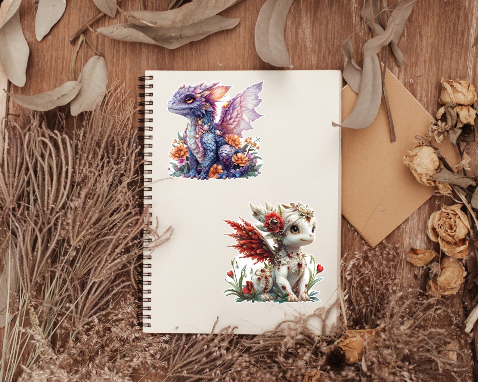 Birth Month Baby Dragon Stickers, Cute Floral Dragons (PNG SVG Bundle ...