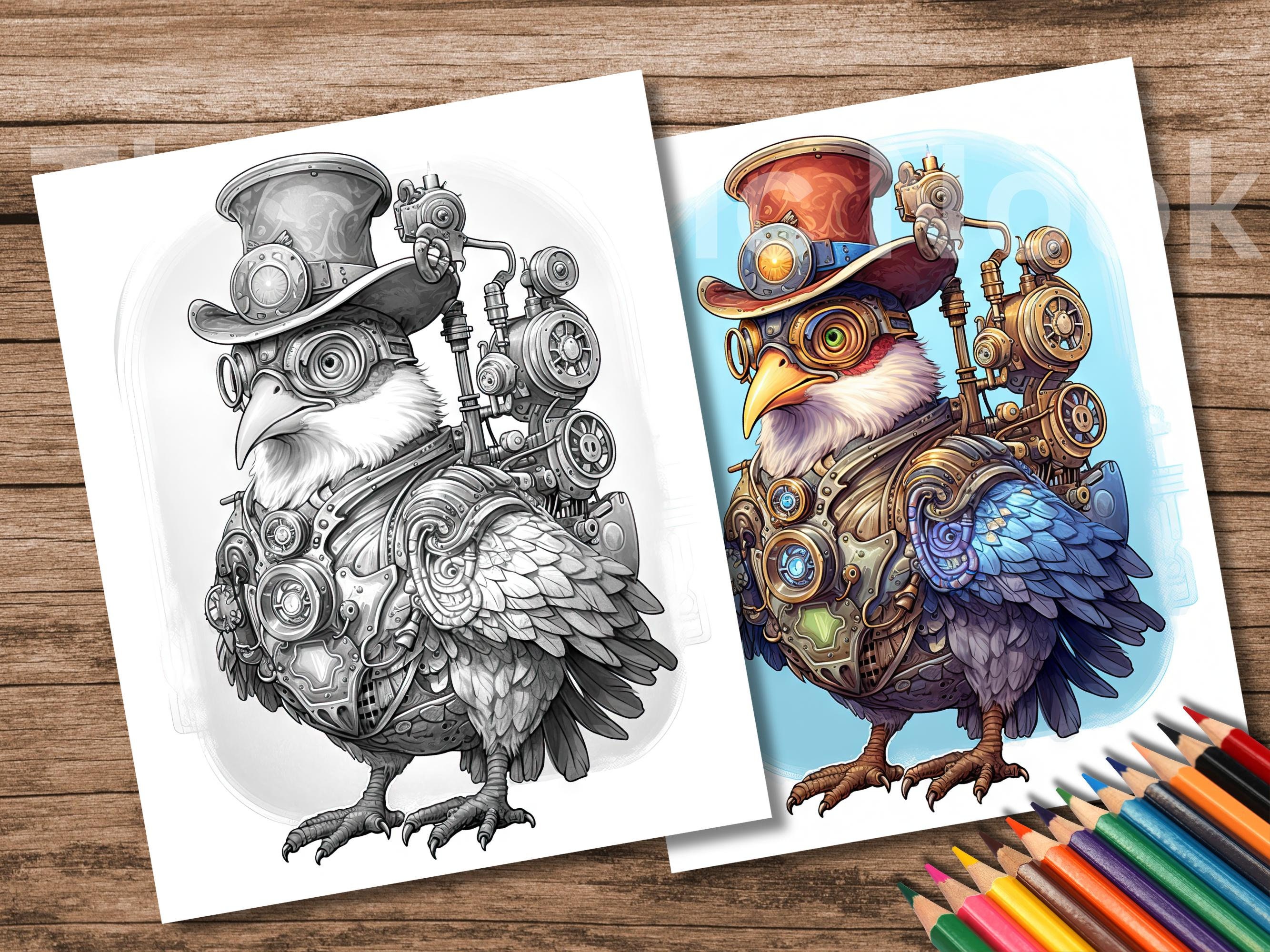 Steampunk Coloring Book, Printable Cool Elaborate Steampunk Design ...