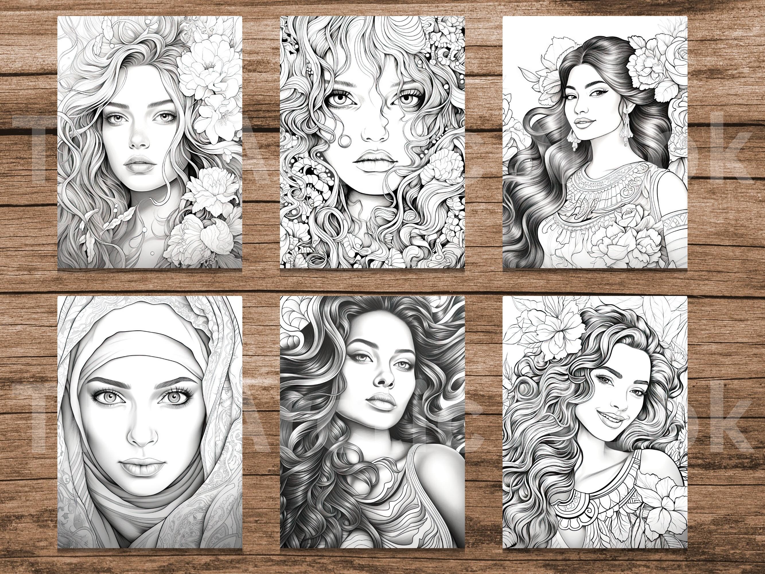 Pretty Ladies Coloring Book, Printable Beautiful Pretty Lady Coloring ...