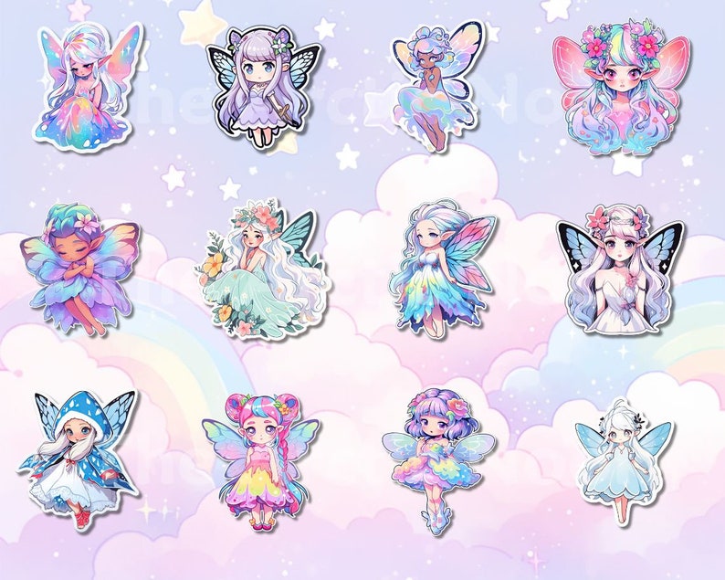 Cute Fairy PNG SVG Bundle, Adorable Fairy Printable Stickers, Fantasy ...