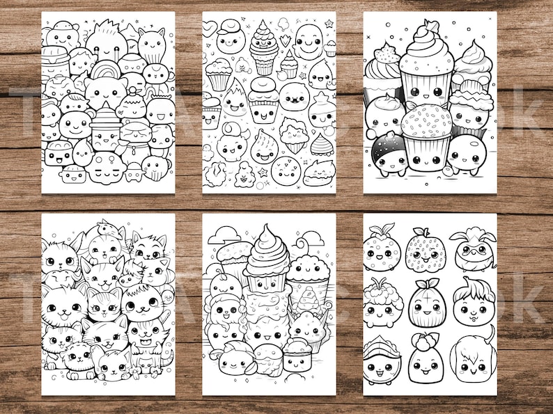 Kawaii Doodles Coloring Book, Printable Cute Adorable Kawaii Characters ...