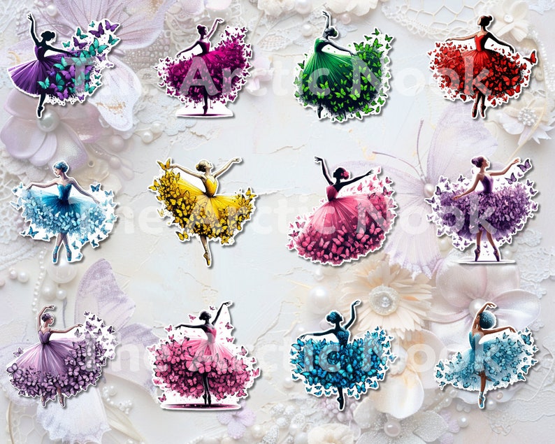Butterfly Ballerina Stickers, Ballet Clipart, Scrapbooking (PNG SVG ...