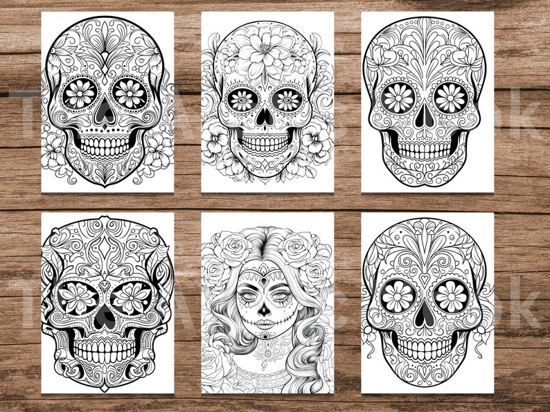 Sugar Skulls Coloring Book, Printable Sugar Skulls Day of the Dead ...