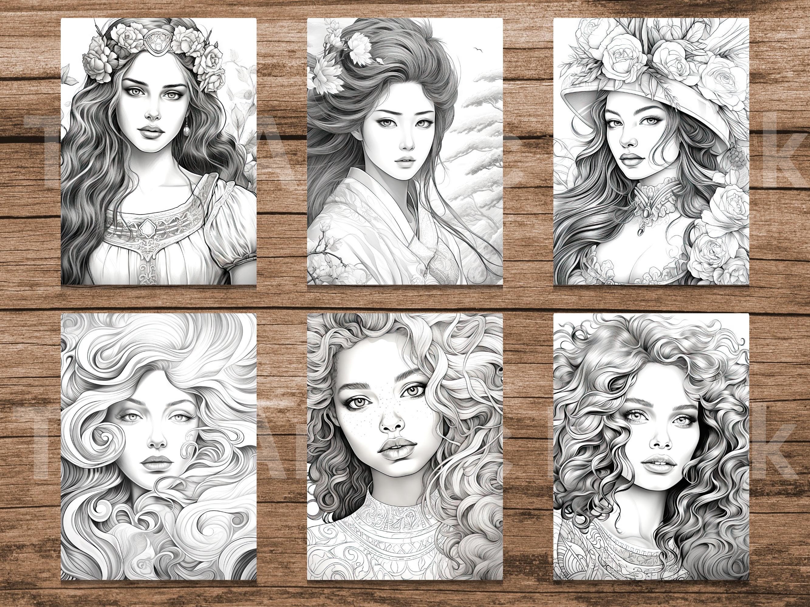 Pretty Ladies Coloring Book, Printable Beautiful Pretty Lady Coloring ...