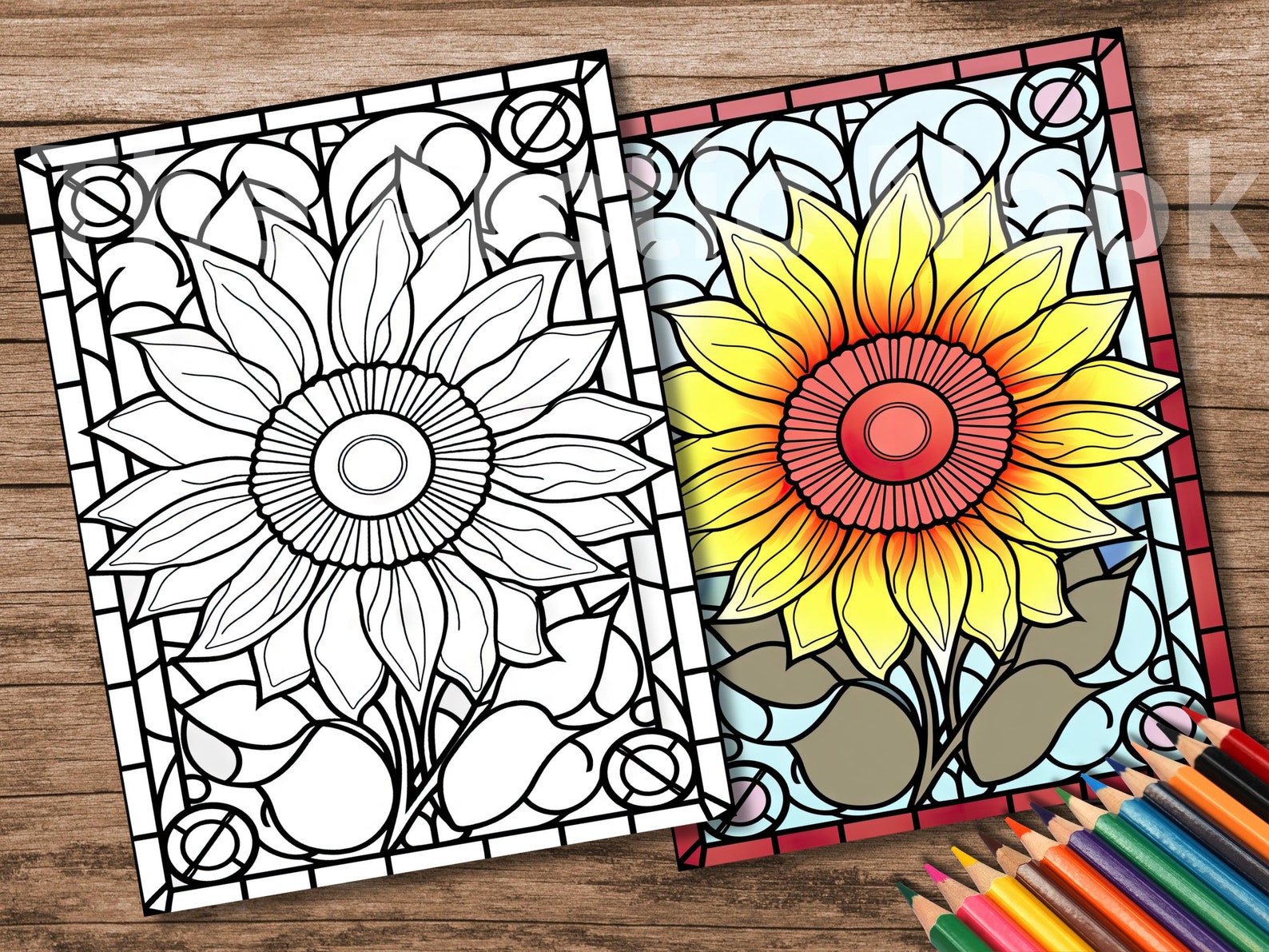 Stained Glass Coloring Book, Printable Beautiful Stained Glass Style ...