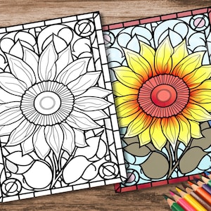 Stained Glass Coloring Book, Printable Beautiful Stained Glass Style ...