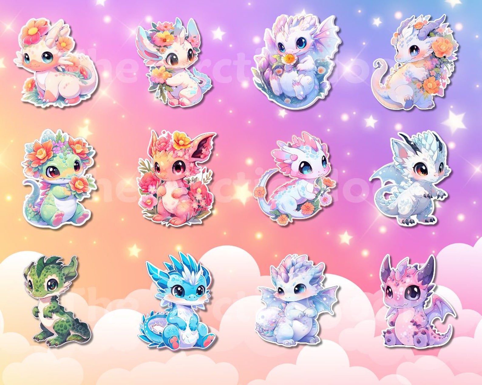 Baby Dragons PNG SVG Bundle, Printable Cute Baby Dragon Stickers ...