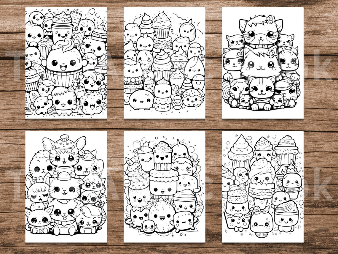 Kawaii Doodles Coloring Book, Printable Cute Adorable Kawaii Characters ...