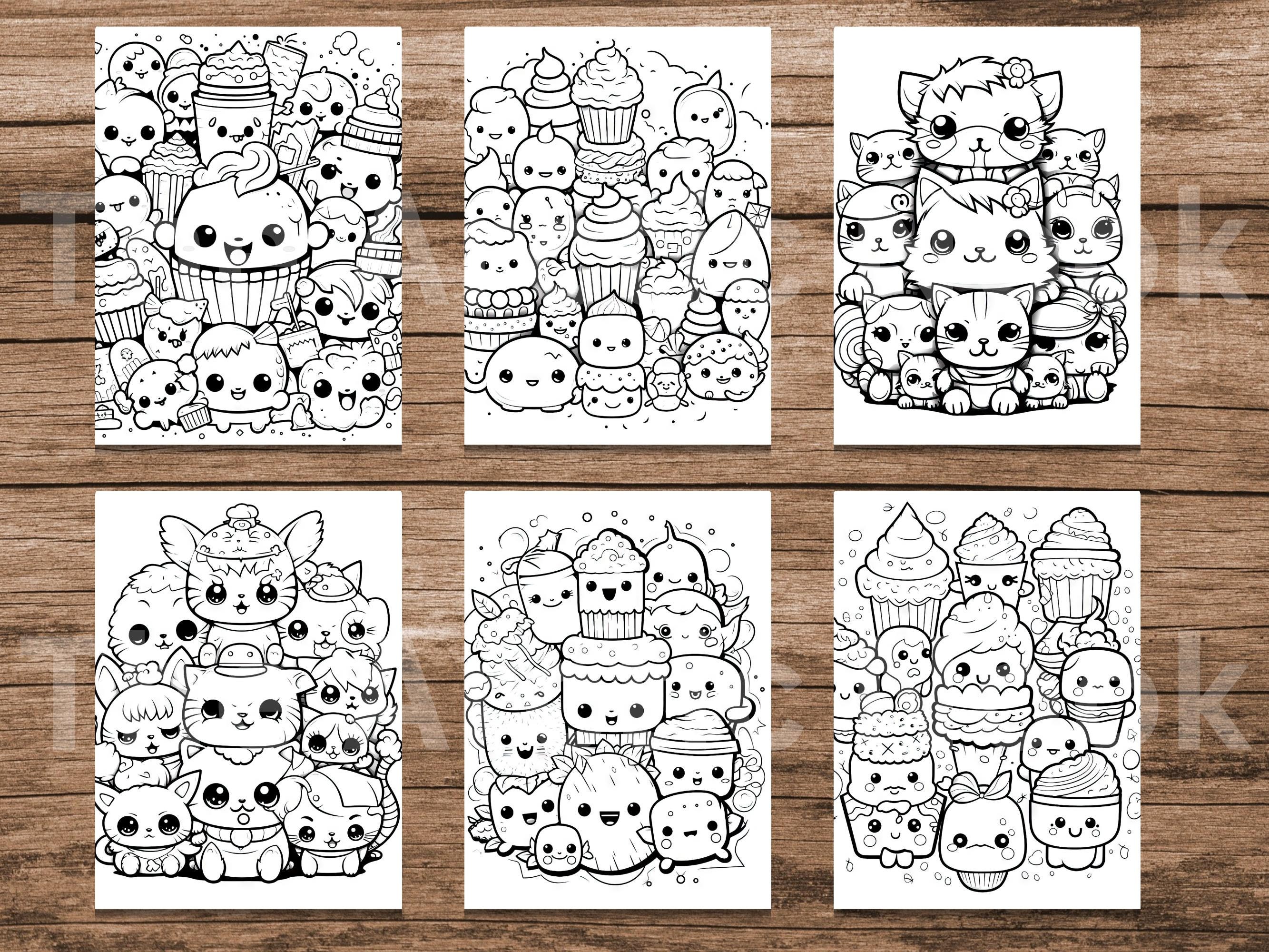 Kawaii Doodles Coloring Book, Printable Cute Adorable Kawaii Characters ...