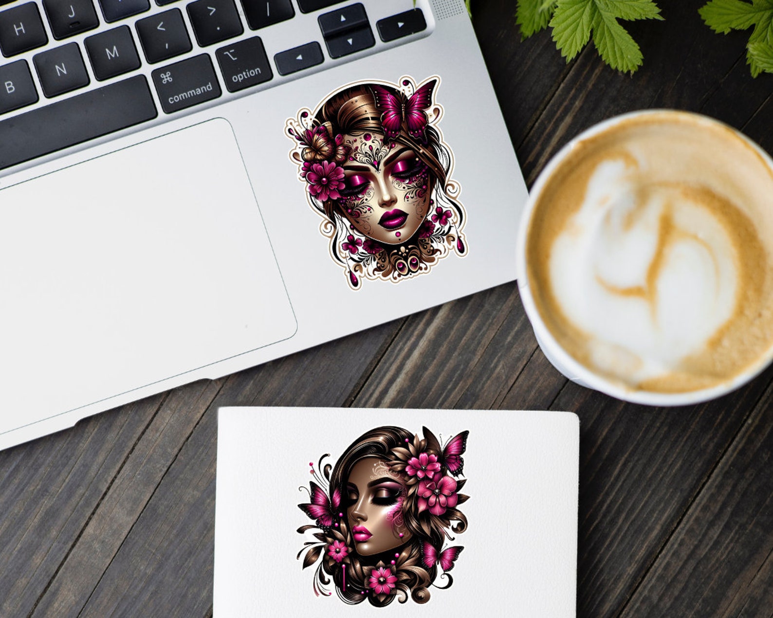 Bronze Butterfly Lady Stickers, Floral Portrait PNG SVG Bundle (digital ...