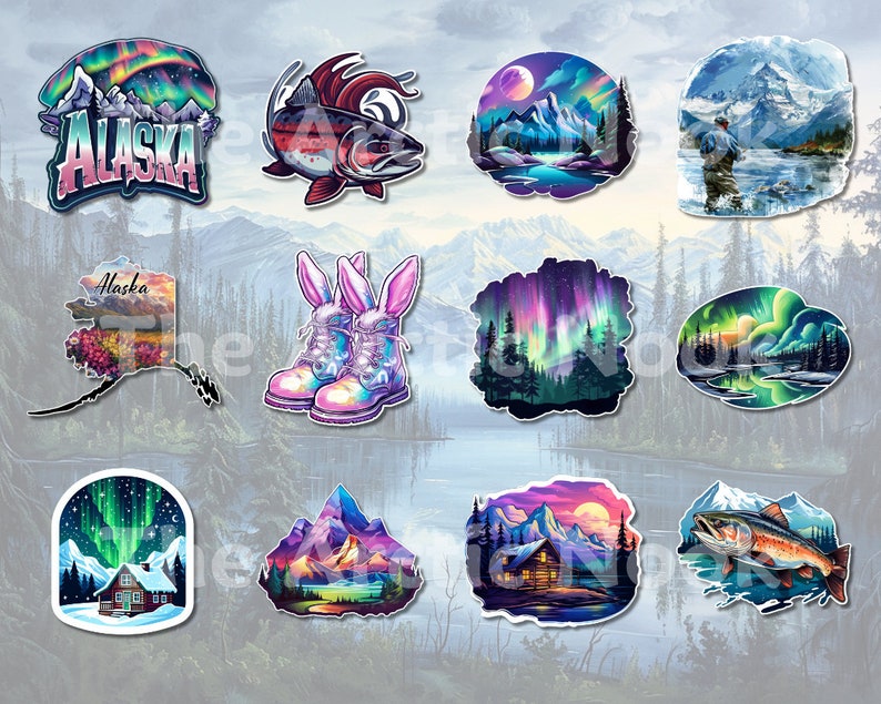 Alaskan Themed Alaska Life PNG SVG Bundle, Printable Alaskan Stickers ...