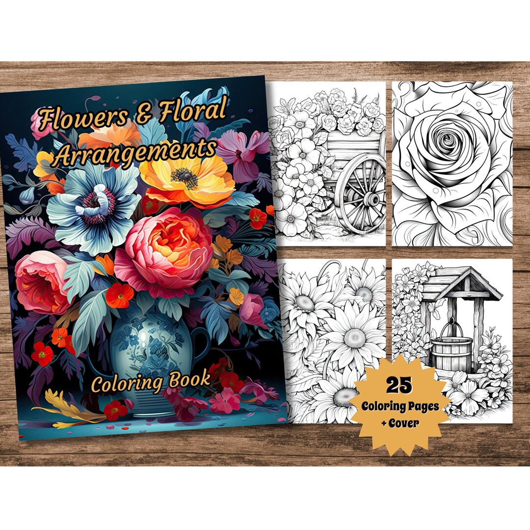 Flowers & Floral Arrangements Coloring Book, Printable Beautiful ...
