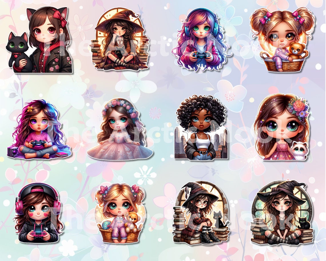 Big Eye Girls Pkg 1, PNG SVG Bundle, Printable Cute Doll Like Girl ...