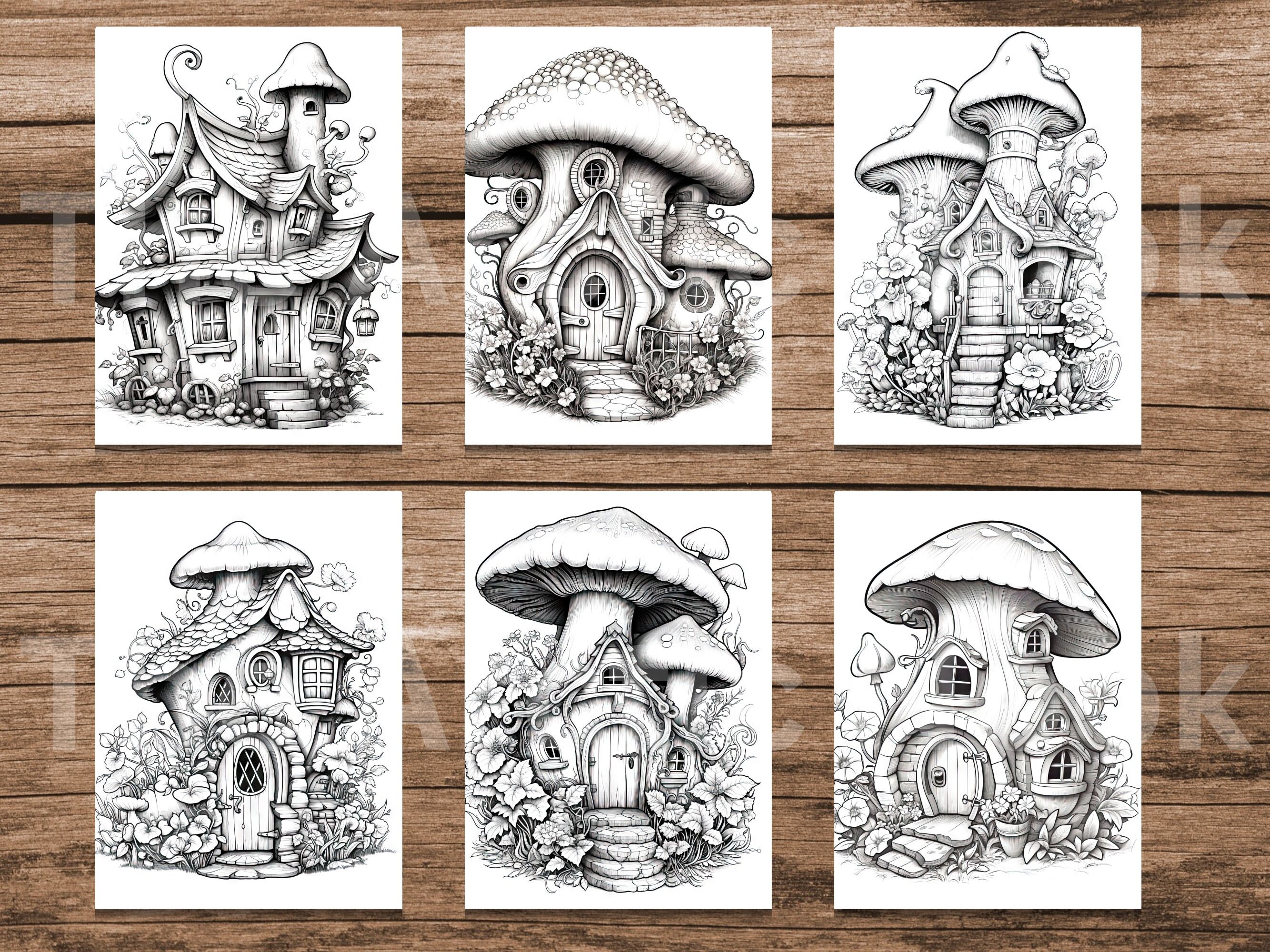 Fairy Houses Coloring Book, Printable Adorable Cozy Fairy House ...