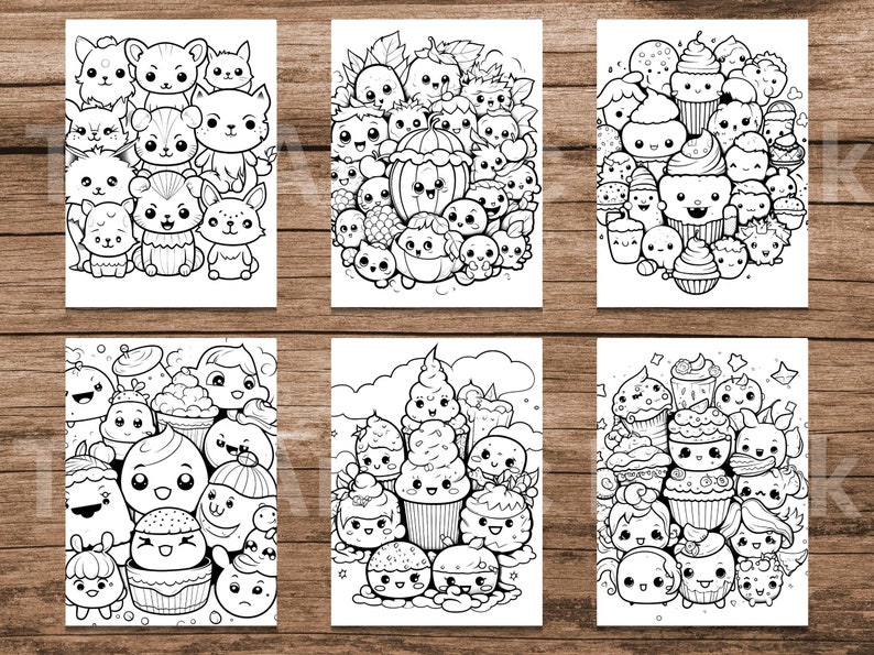 Kawaii Doodles Coloring Book, Printable Cute Adorable Kawaii Characters ...