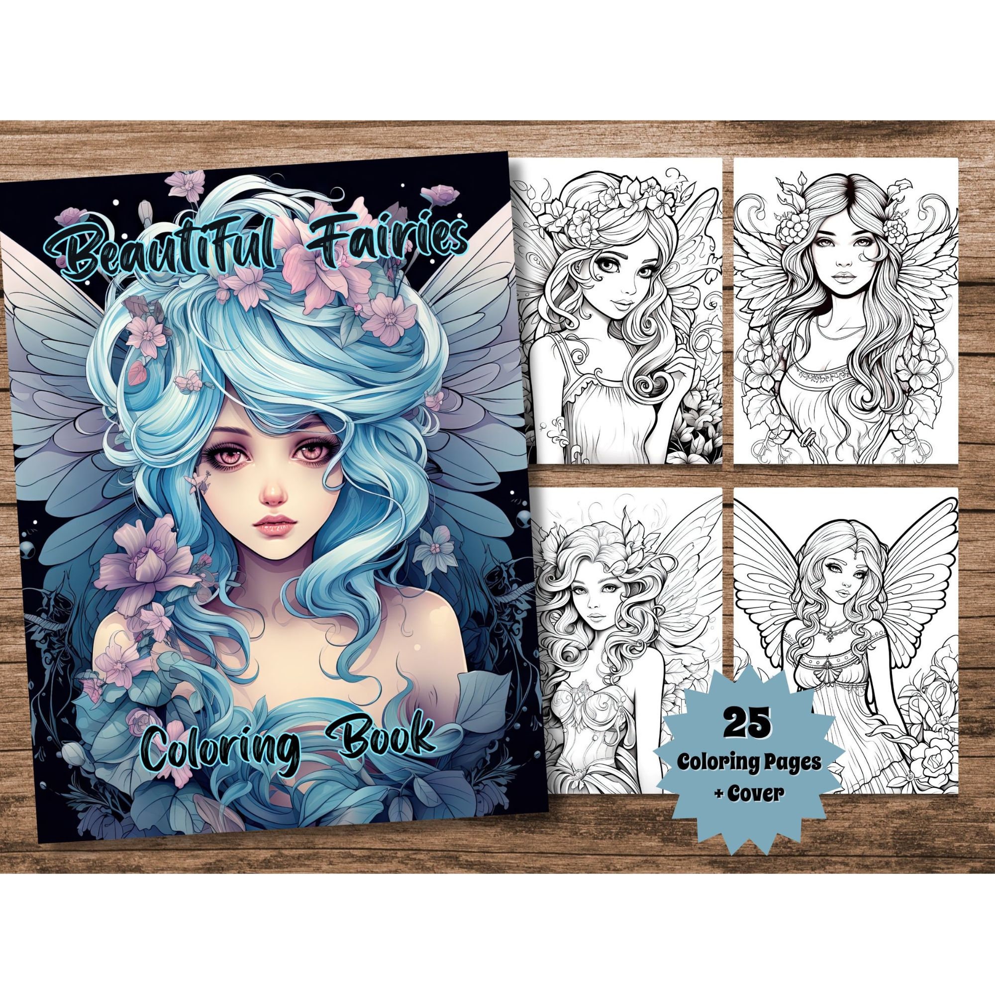 Beautiful Fairies Coloring Book, Printable Fantasy Beautiful Fairies ...