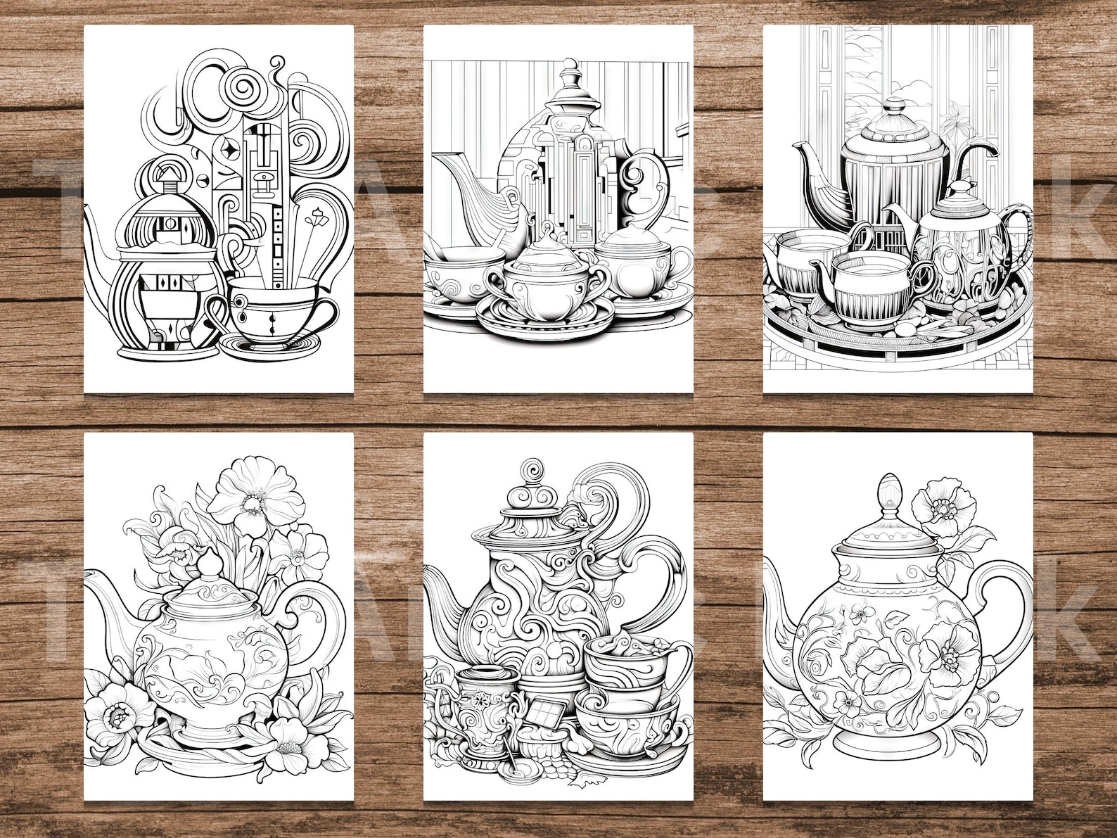 Whimsical Tea Sets Coloring Book, Printable Pretty Whimsical Tea Set ...