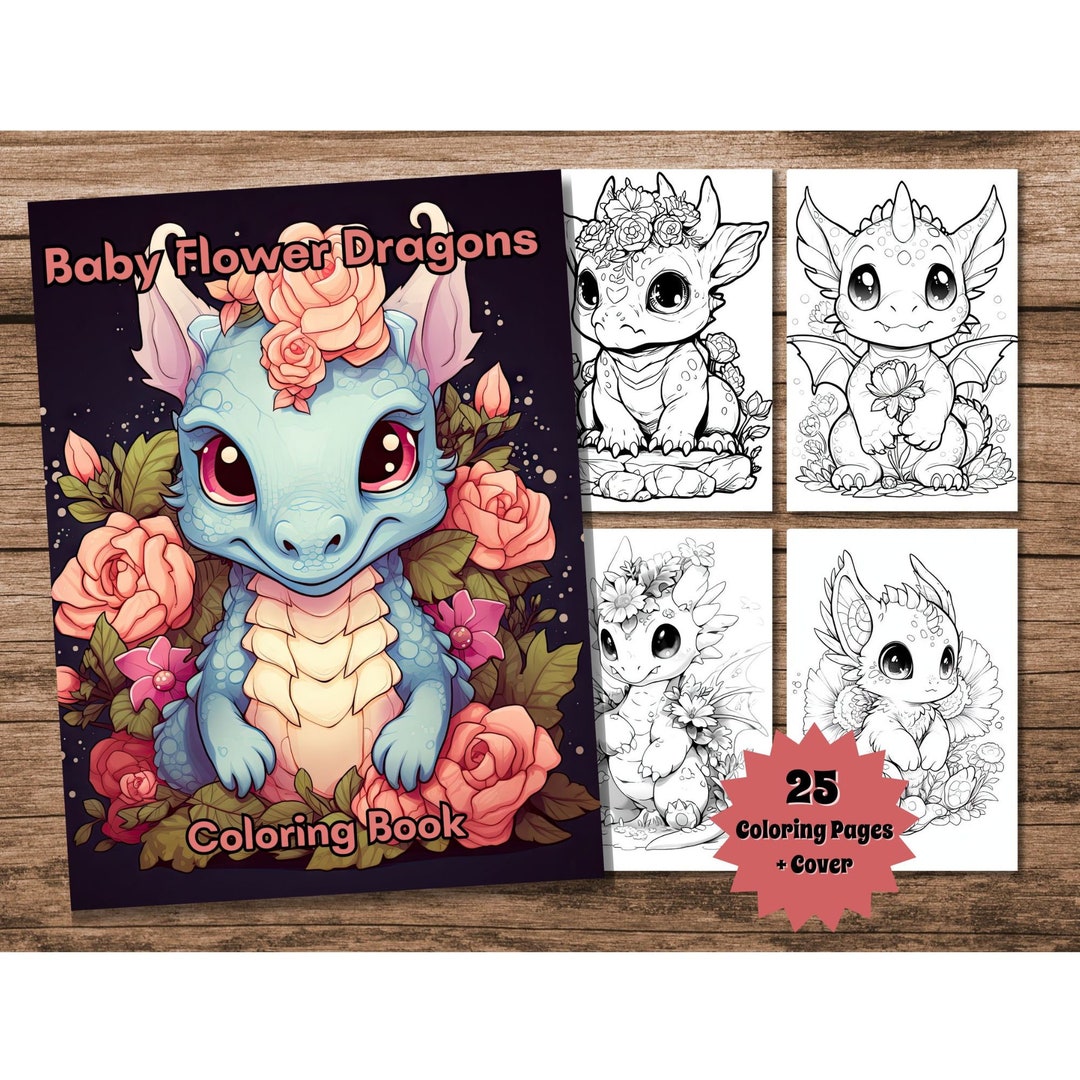 Baby Flower Dragons Coloring Book, Printable Cute Adorable Baby Flower ...