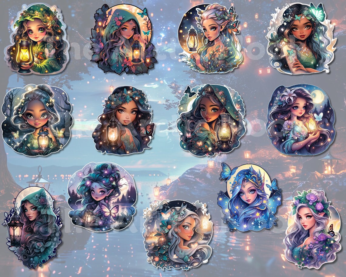Fantasy Ladies Stickers, Mystical Women PNG SVG Bundle (digital ...