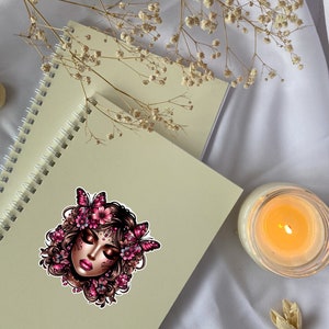 Bronze Butterfly Lady Stickers, Floral Portrait PNG SVG Bundle (digital ...
