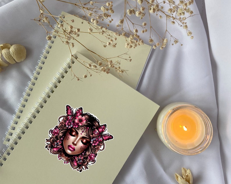 Bronze Butterfly Lady Stickers, Floral Portrait PNG SVG Bundle (digital ...