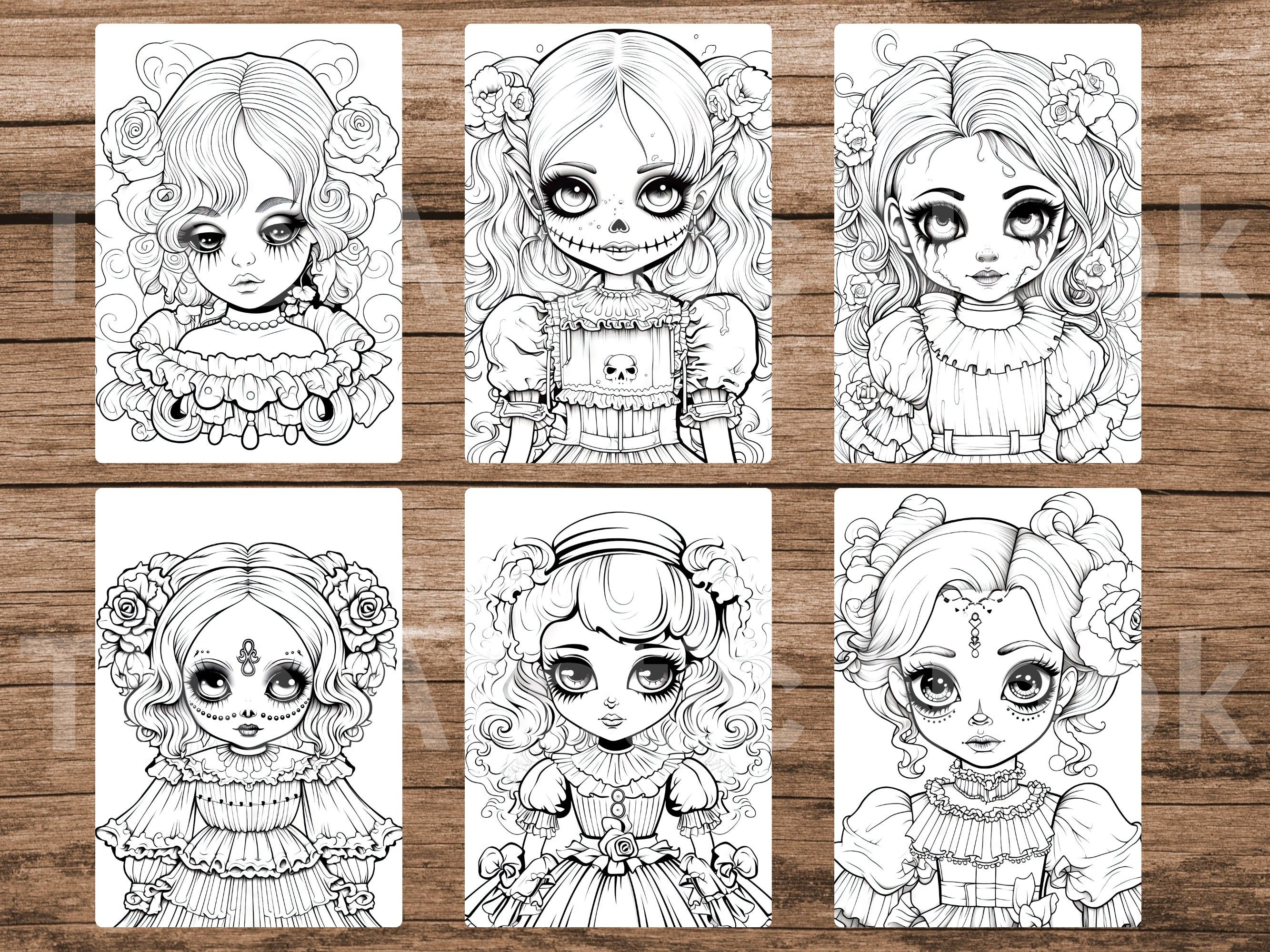 Creepy Dolls Coloring Book, Greyscale Printable Pages (digital Download ...