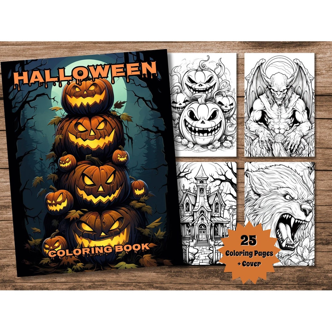 Spooky Halloween Coloring Book, Horror Greyscale Illustrations (PDF ...