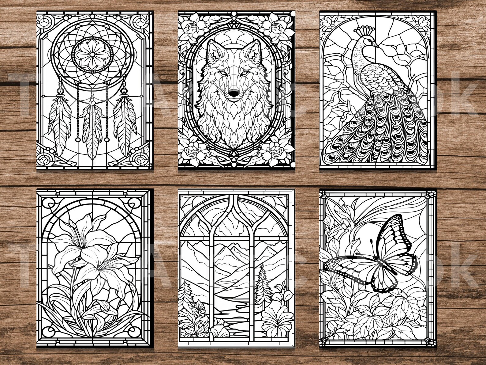 Stained Glass Coloring Book, Printable Beautiful Stained Glass Style ...