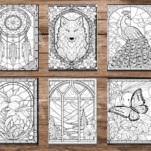 Stained Glass Coloring Book, Printable Beautiful Stained Glass Style ...