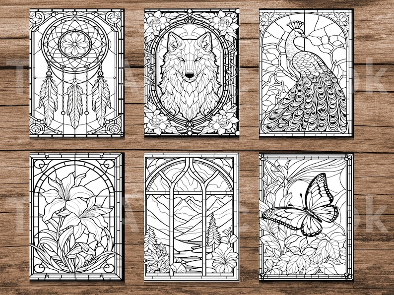 Stained Glass Coloring Book, Printable Beautiful Stained Glass Style ...